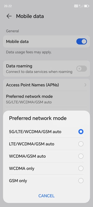 Switch between 3G/4G/5G – Honor 90 - Android 13 Guide