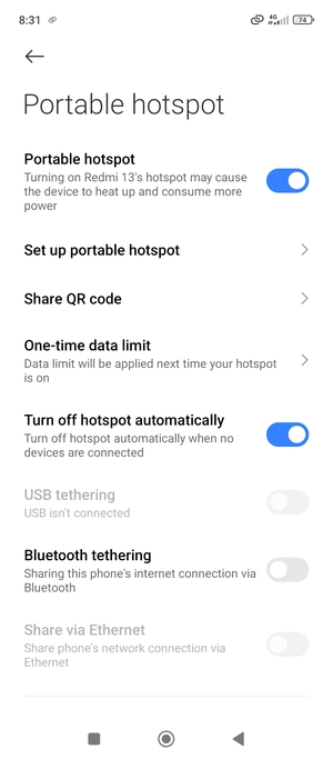 Use phone as modem – Xiaomi Redmi Note 14 Pro 4G - Android 14 Guide